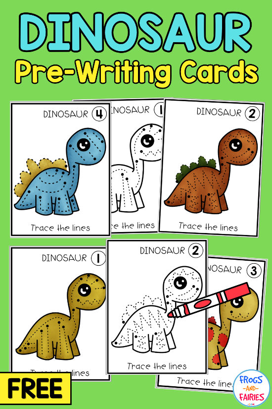 Free Dinosaur Pre-Writing Tracing Cards for Preschool and Kindergarten ...